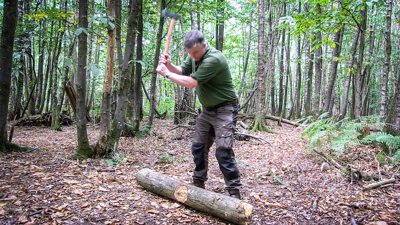 Ambidextrous Axe Use for Bucking Logs